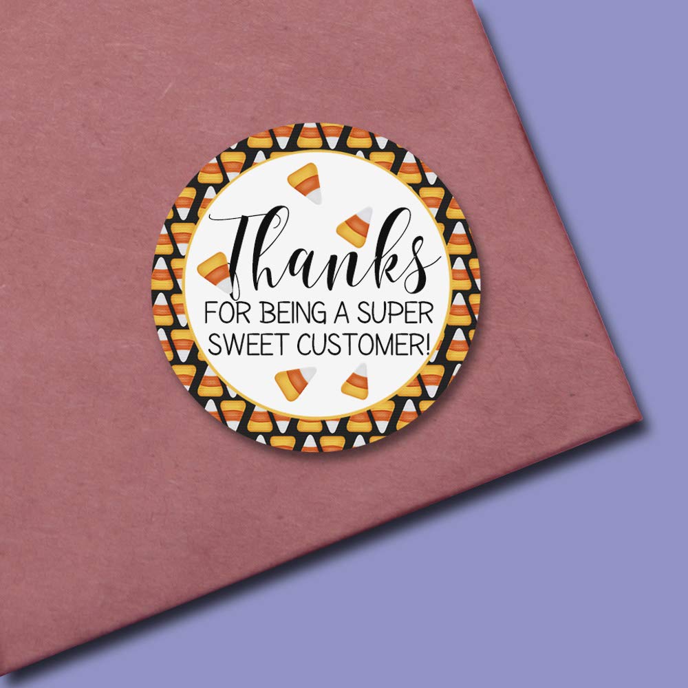 Candy Corn Halloween Fall & Autumn Thank You Customer Appreciation Sticker Labels for Small Businesses, 60 1.5" Circle Stickers by AmandaCreation, Great for Envelopes, Postcards, Direct Mail, & More!