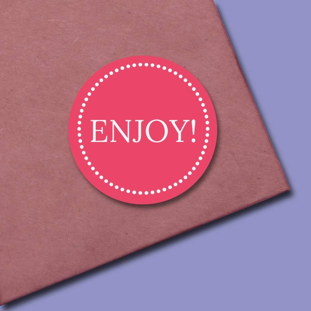 Enjoy! Fushia & Polka Dot Themed Thank You Customer Appreciation Sticker Labels for Small Businesses, 60 1.5" Circle Stickers by AmandaCreation, Great for Envelopes, Postcards, Direct Mail, & More!