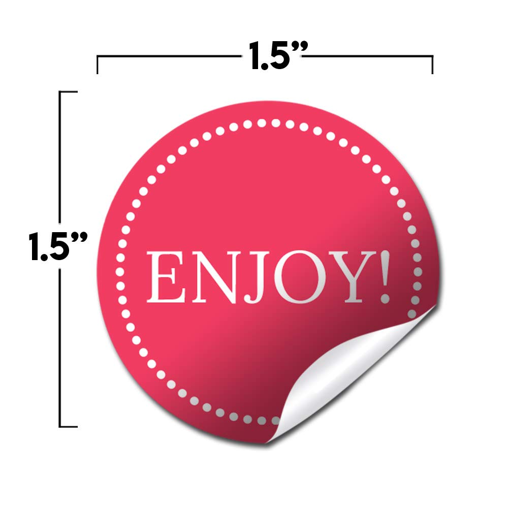 Enjoy! Fushia & Polka Dot Themed Thank You Customer Appreciation Sticker Labels for Small Businesses, 60 1.5" Circle Stickers by AmandaCreation, Great for Envelopes, Postcards, Direct Mail, & More!