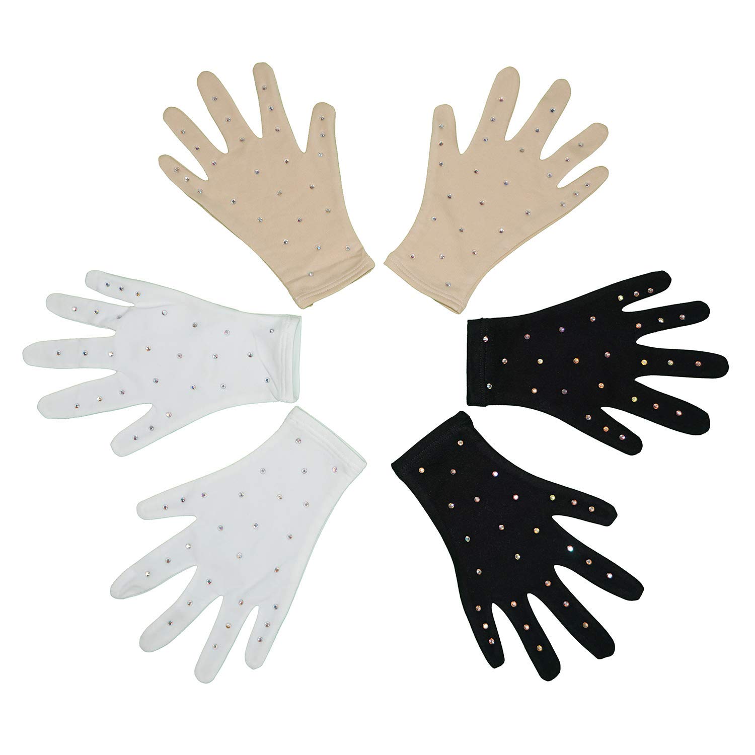 Skating Spirit Figure Skating Competition Thermal Gloves (1 pair) Sparkle Rhinestone Decoration, for Performance Test Show Dance (Black, Large)