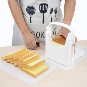 Aobrill Bread Slicer for Homemade Bread Foldable Toast Slicer with Non-slip Mat (White)