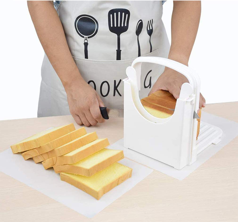 Aobrill Bread Slicer for Homemade Bread Foldable Toast Slicer with Non-slip Mat (White)