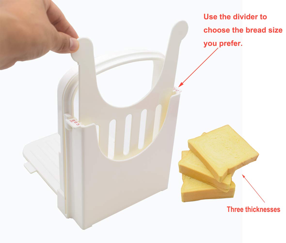 Aobrill Bread Slicer for Homemade Bread Foldable Toast Slicer with Non-slip Mat (White)