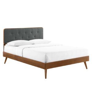 modway bridgette wood platform bed with splayed legs, queen, walnut charcoal