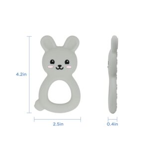 Baby Teething Toys BPA-Free Cute Silicone Bunny Teethers-Easy to Hold Soft and Comfortable Help take The Stress Out of Teething,Perfect for Newborn Girls and Boys (Light Gray)