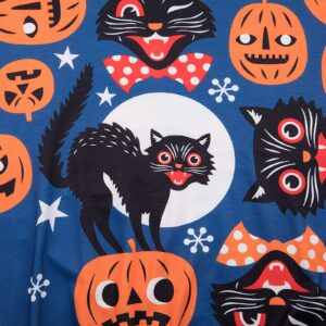 Neyaolk Women Halloween Sweatshirt Pullover Lightweight - Pumpkins Cats Moon Printing Raglon Long Sleeve Blouse Blue XXL