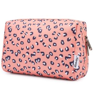 large makeup bag zipper pouch travel cosmetic organizer for women (large, leopard)