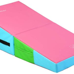 M HI-Mat Gymnastics Mat Cheese Wedge Mat Home Gymnastics Mat, Multi-size Skill Shape Rolling mat Home Sports Cheese Mat (pink&blue&green)