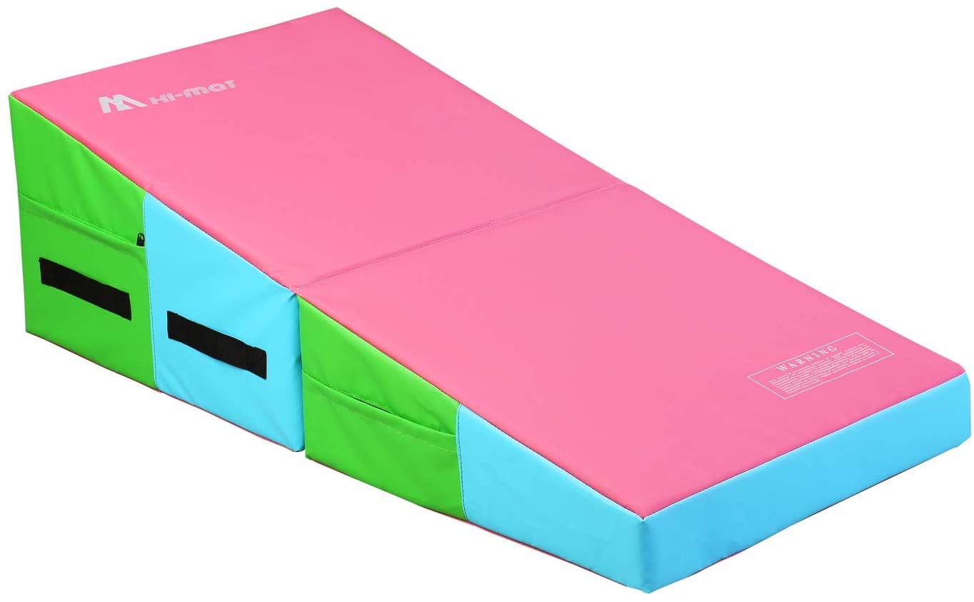 M HI-Mat Gymnastics Mat Cheese Wedge Mat Home Gymnastics Mat, Multi-size Skill Shape Rolling mat Home Sports Cheese Mat (pink&blue&green)