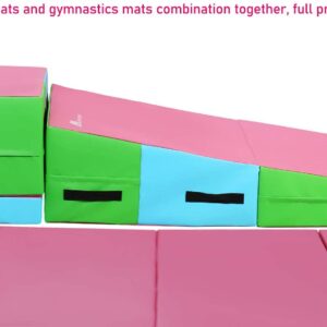 M HI-Mat Gymnastics Mat Cheese Wedge Mat Home Gymnastics Mat, Multi-size Skill Shape Rolling mat Home Sports Cheese Mat (pink&blue&green)