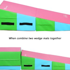 M HI-Mat Gymnastics Mat Cheese Wedge Mat Home Gymnastics Mat, Multi-size Skill Shape Rolling mat Home Sports Cheese Mat (pink&blue&green)