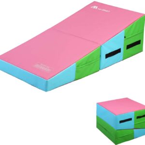 M HI-Mat Gymnastics Mat Cheese Wedge Mat Home Gymnastics Mat, Multi-size Skill Shape Rolling mat Home Sports Cheese Mat (pink&blue&green)