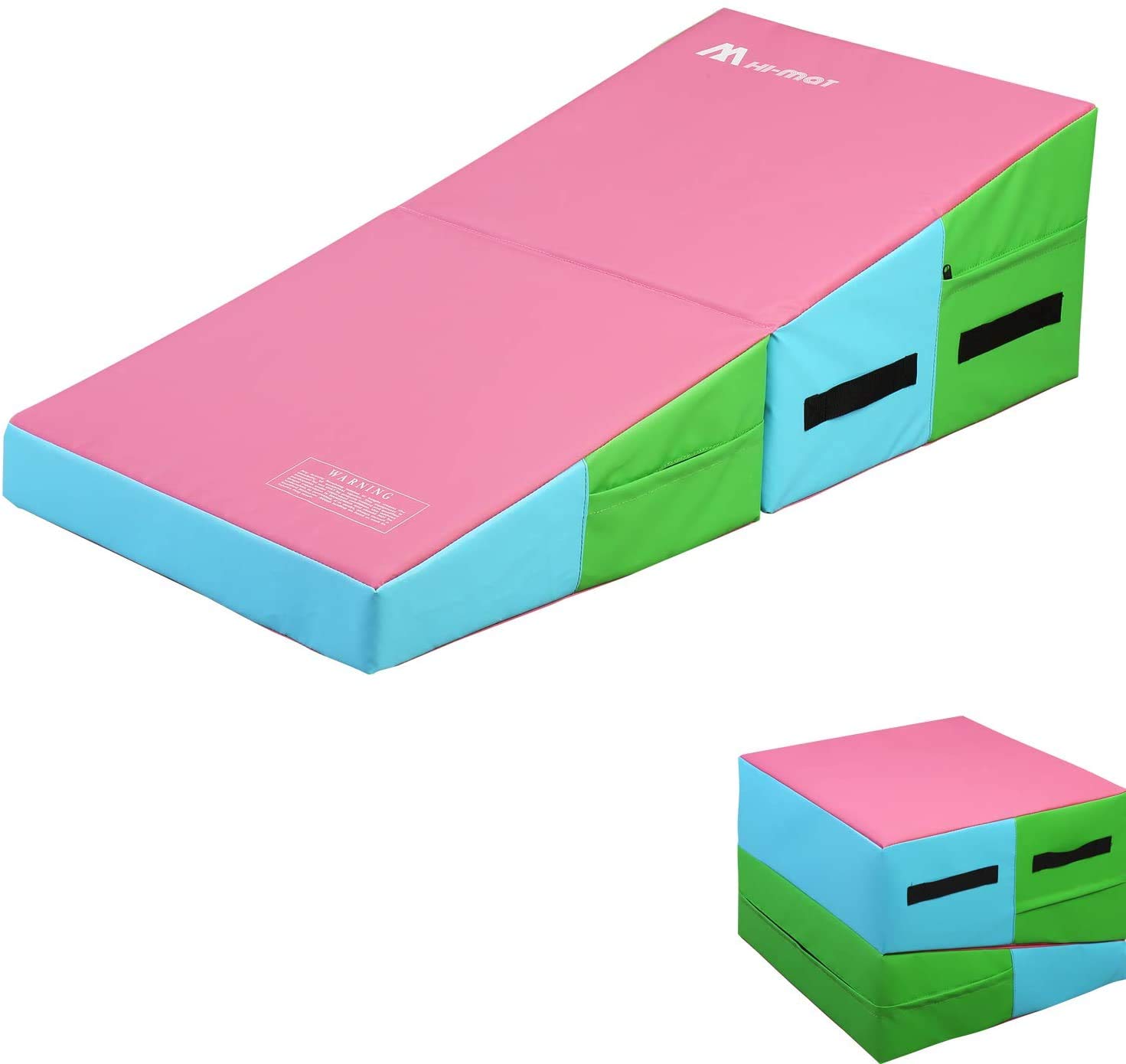 M HI-Mat Gymnastics Mat Cheese Wedge Mat Home Gymnastics Mat, Multi-size Skill Shape Rolling mat Home Sports Cheese Mat (pink&blue&green)