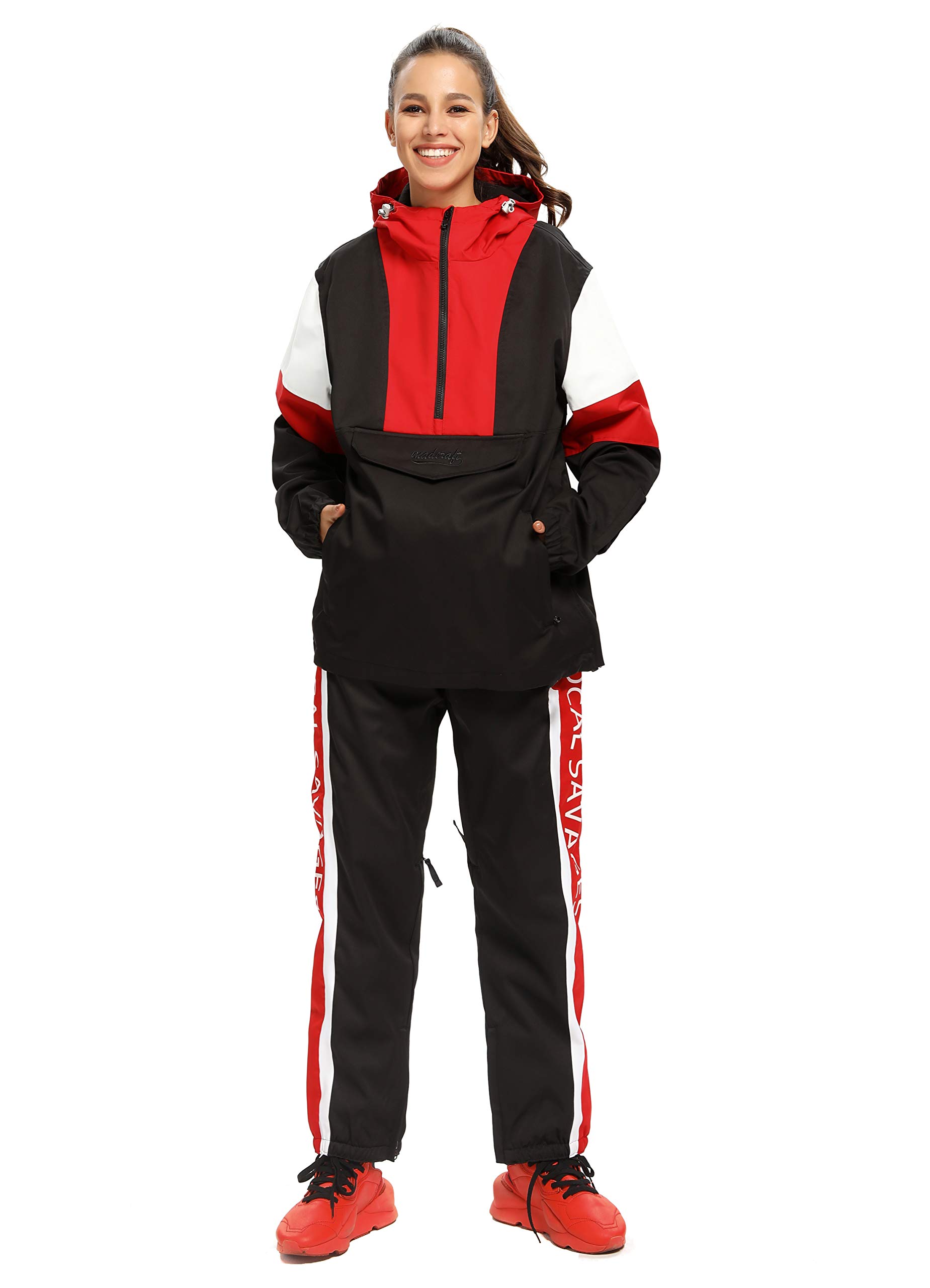 SNBOCON Womens Two Piece Snowsuits Ski Half Zip Jackets and Pants Set Winter Snowboard (M,Black)