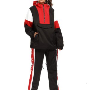 SNBOCON Womens Two Piece Snowsuits Ski Half Zip Jackets and Pants Set Winter Snowboard (M,Black)