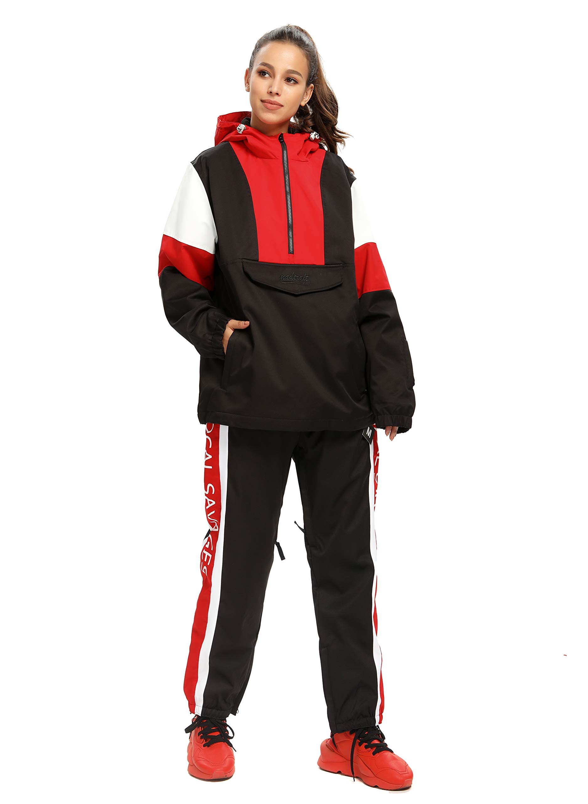 SNBOCON Womens Two Piece Snowsuits Ski Half Zip Jackets and Pants Set Winter Snowboard (M,Black)