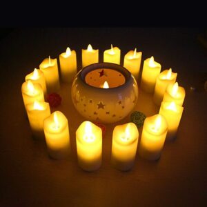 12pcs rechargeable flickering yellow light led candles battery operated tealight candles pillar electric light for garden home decoration party wedding festival celebrations