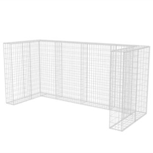 Festnight Gabion Triple Wheelie Bin Shed Galvanised Steel Garden Trash Container Surround 98.4 x 39.4 x 47.2 Inches (L x W x H)