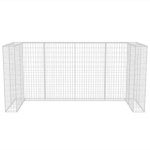 Festnight Gabion Triple Wheelie Bin Shed Galvanised Steel Garden Trash Container Surround 98.4 x 39.4 x 47.2 Inches (L x W x H)