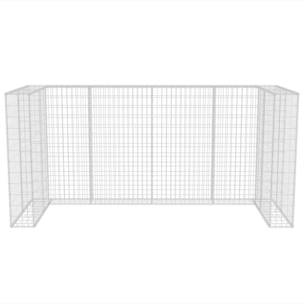 Festnight Gabion Triple Wheelie Bin Shed Galvanised Steel Garden Trash Container Surround 98.4 x 39.4 x 47.2 Inches (L x W x H)