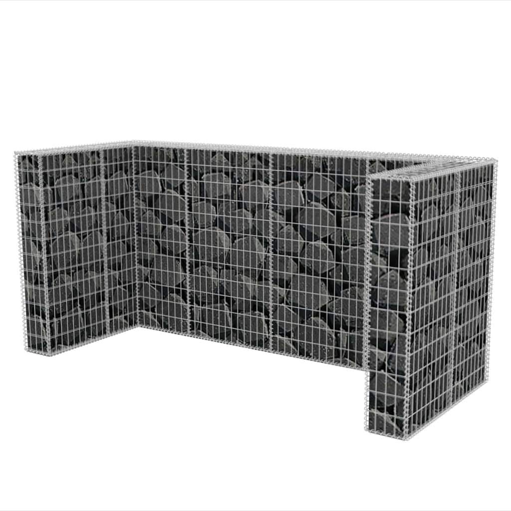 Festnight Gabion Triple Wheelie Bin Shed Galvanised Steel Garden Trash Container Surround 98.4 x 39.4 x 47.2 Inches (L x W x H)