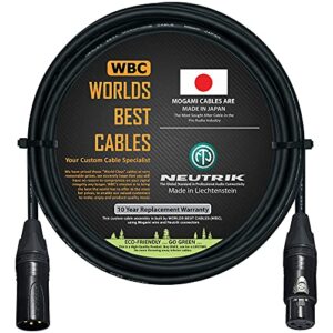 worlds best cables 10 foot – quad balanced microphone cable custom made using mogami 2534 wire and neutrik nc3mxx-b male & nc3fxx-b female xlr plugs