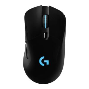 logitech g703 lightspeed wireless gaming mouse w/hero 25k sensor, powerplay compatible, lightsync rgb, lightweight 95g+10g optional, 100-25, 000 dpi, rubber side grips - black (renewed)