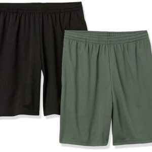 Amazon Essentials Men's Performance Tech Loose-Fit Shorts (Available in Big & Tall), Pack of 2, Black/Olive, Large