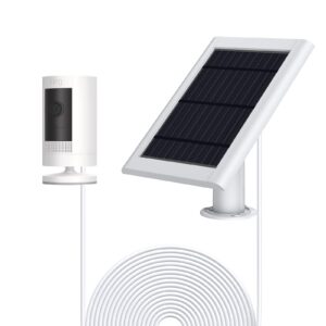 olaike solar panel for spotlight cam battery & stick up cam battery,waterproof charge continuously,5 v/3.5w(max) output, with secure metal wall mount & 3.8m/12ft power cable(no include camera),white