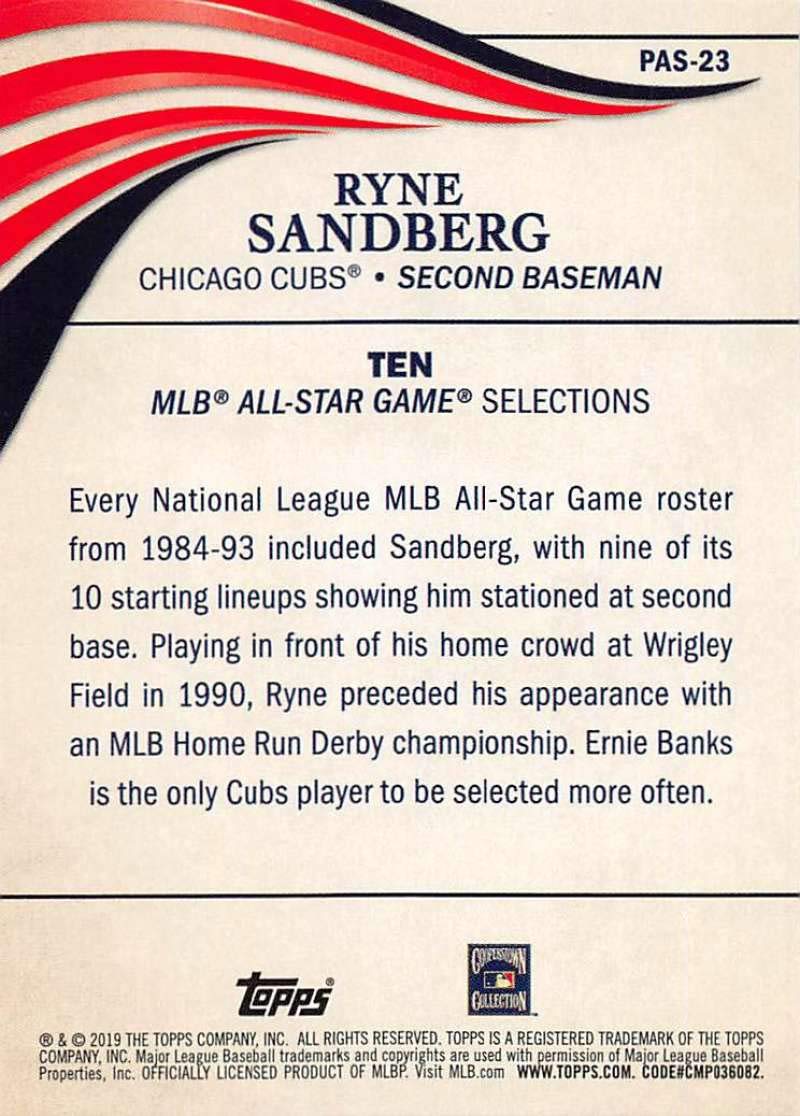 2019 Topps Update Perennial All-Stars #PAS-23 Ryne Sandberg Chicago Cubs MLB Baseball Card NM-MT