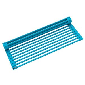 kraus krm-11aq kore multipurpose over-sink roll-up dish drying rack, colander and trivet, aqua