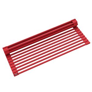 kraus krm-11rd kore multipurpose over-sink roll-up dish drying rack, colander and trivet, red