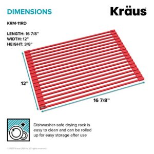 Kraus KRM-11RD Kore Multipurpose Over-Sink Roll-Up Dish Drying Rack, Colander and Trivet, Red