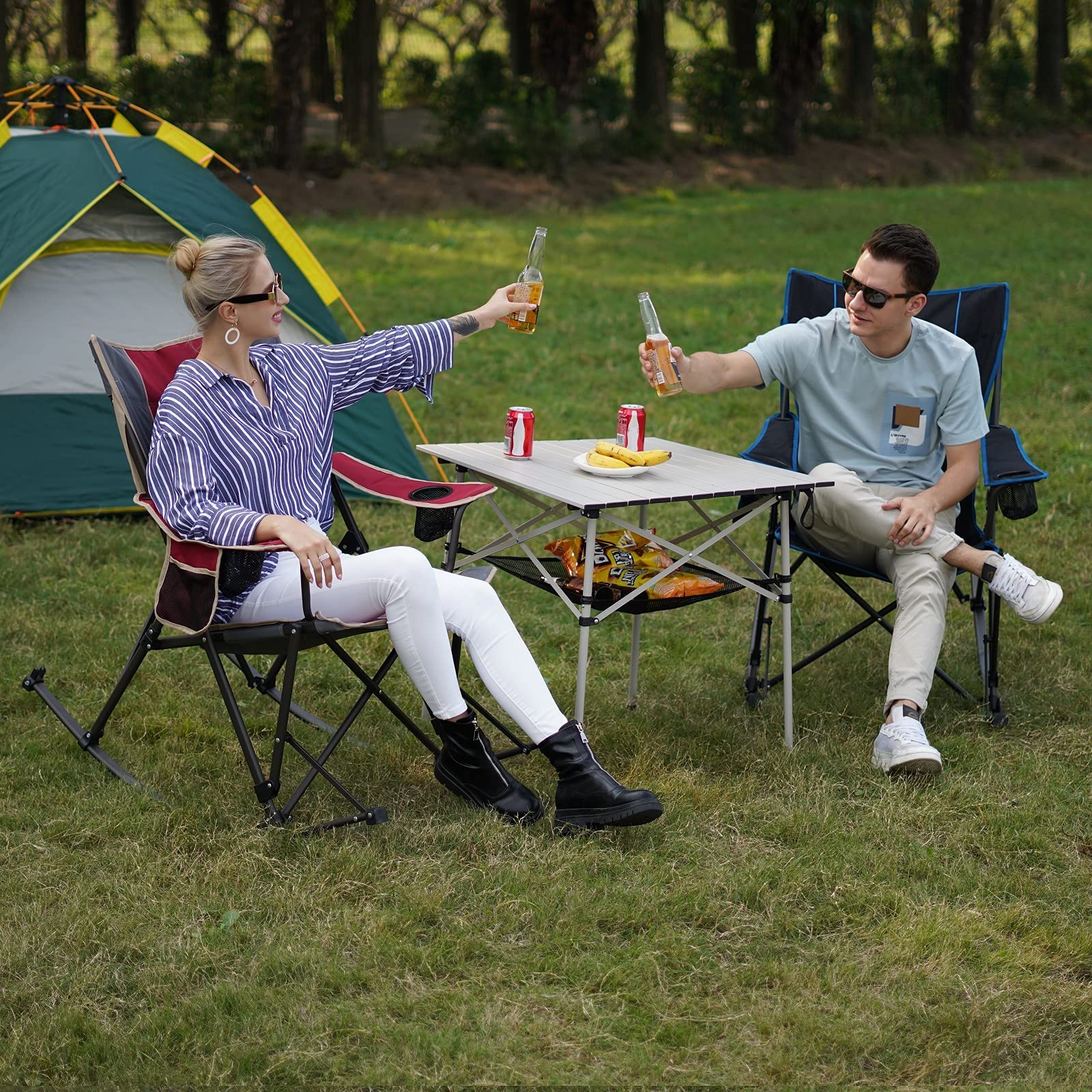 SUNNYFEEL Outdoor Folding Table | Lightweight Compact Aluminum Camping Table, Roll Up Top 4 People Portable Camp Square Tables with Carry Bag for Picnic/Cooking/Beach/Travel/BBQ