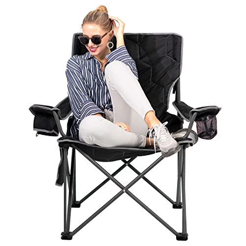 SUNNYFEEL XL Oversized Camping Chair, Folding Camp Chairs for Adults Heavy Duty Big Tall 500 LBS, Padded Portable Quad Arm Lawn Chair with Pocket for Outdoor/Picnic/Beach/Sports