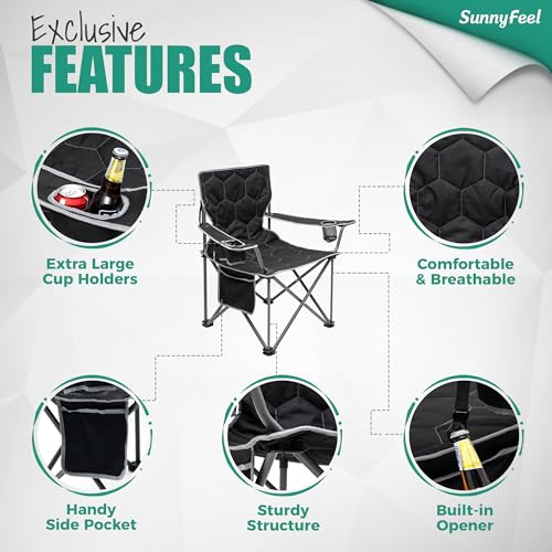 SUNNYFEEL XL Oversized Camping Chair, Folding Camp Chairs for Adults Heavy Duty Big Tall 500 LBS, Padded Portable Quad Arm Lawn Chair with Pocket for Outdoor/Picnic/Beach/Sports