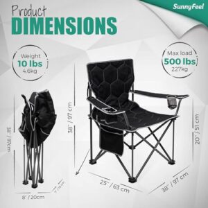 SUNNYFEEL XL Oversized Camping Chair, Folding Camp Chairs for Adults Heavy Duty Big Tall 500 LBS, Padded Portable Quad Arm Lawn Chair with Pocket for Outdoor/Picnic/Beach/Sports