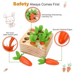 Giggles Montessori Carrot Harvest - Wooden Educational Toys for Boys and Girls - Preschool Learning Gift - Toddlers Wood Game – Shape Sorting Toy - Worm Toy Playset - for Age 1 2 3 Year Old