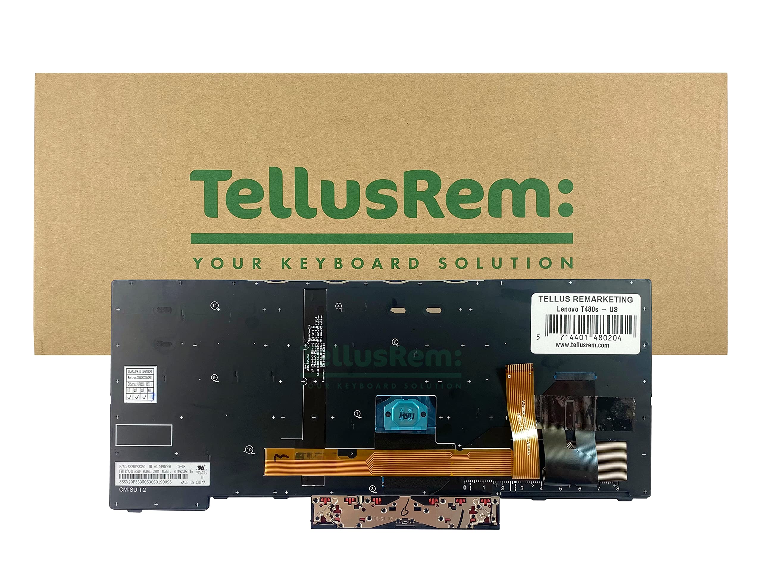 TellusRem Replacement Lenovo T480s Regular Black - US Non-Backlit Keyboard for Lenovo Thinkpad T480s, T490, E490, L480, L490, L380, L390, L380 Yoga, L390 Yoga, E490, E480