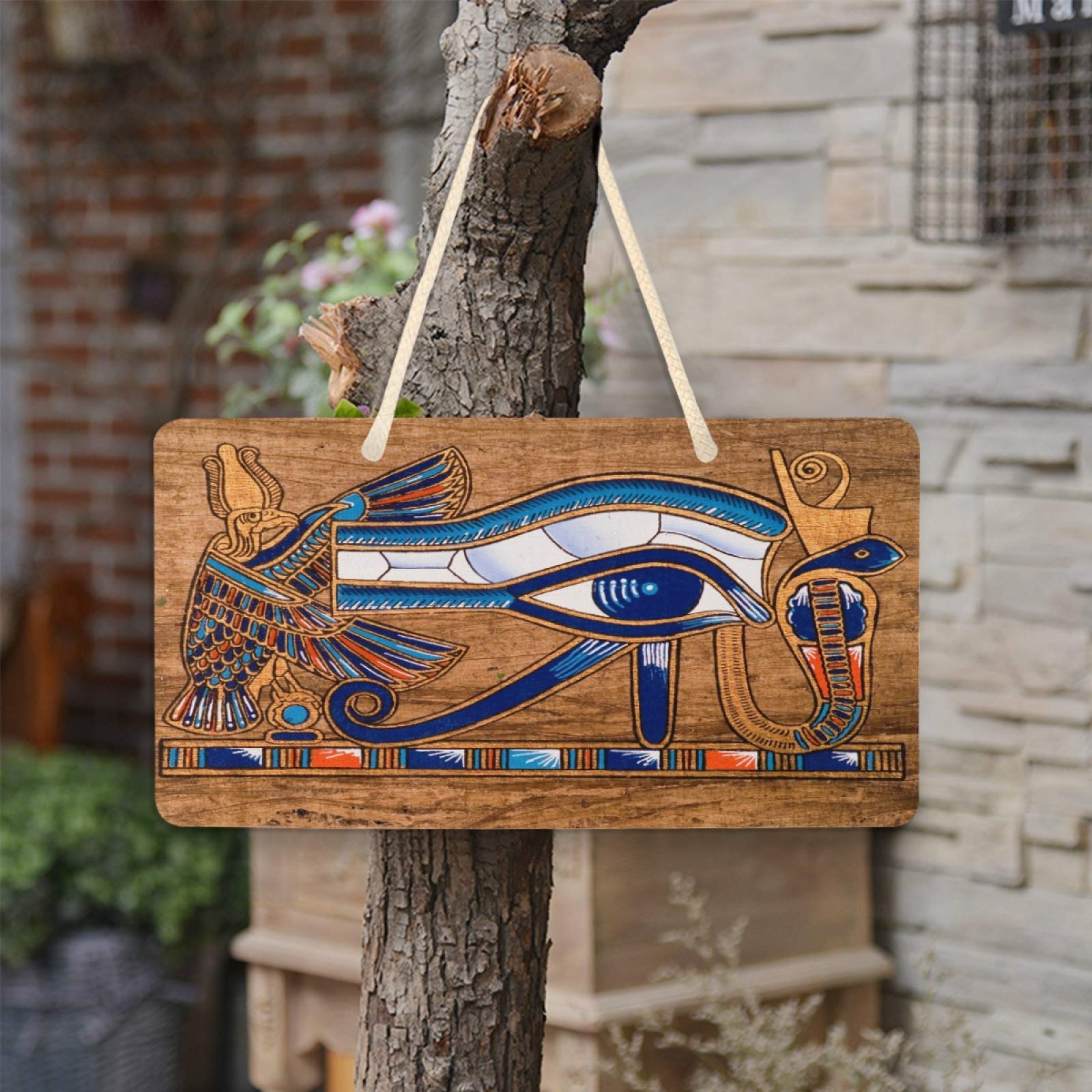 AUUXVA Egyptian Horus Eye Door Hanging Sign Plate PVC Dirty Resistant, Waterproof Wall Sign Decor Hanging Plaque with Rope for Home Garden Yard 11" x 6"