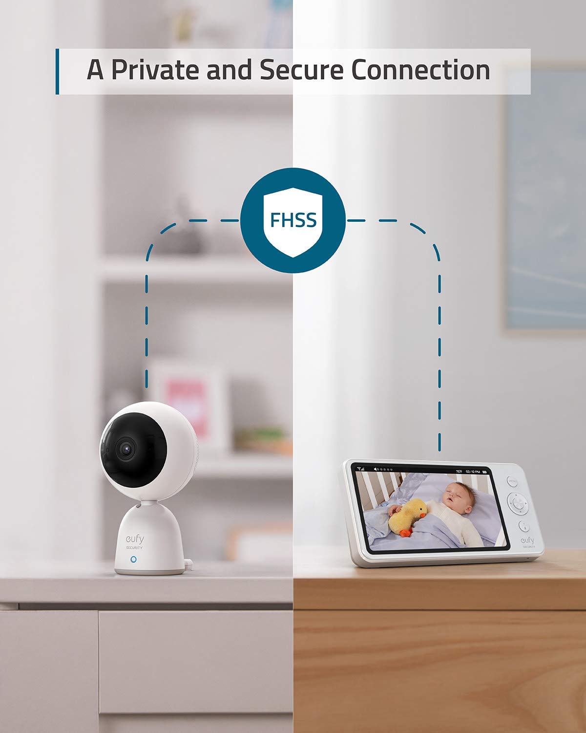 eufy Security Video and Audio Baby Monitor, 720p Resolution, Large 5” Display, 5,200 mAh Battery, 2-Way Audio, Night Vision, Lullaby Player, 1000 ft Range, Manual Pan & Tilt (Renewed)