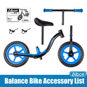 Albott Balance Bike Training Bike for 18 Months Kids - No Pedal 12" Push Bikes with Footrest for Baby Toddlers (Black)