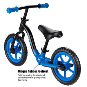 Albott Balance Bike Training Bike for 18 Months Kids - No Pedal 12" Push Bikes with Footrest for Baby Toddlers (Black)