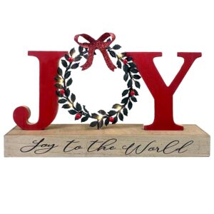 homirable christmas decor indoor joy sign with wreath for o, led lighted rustic tabletop, bowknot farmhouse wooden home decorative sign, holiday xmas display box decoration gift