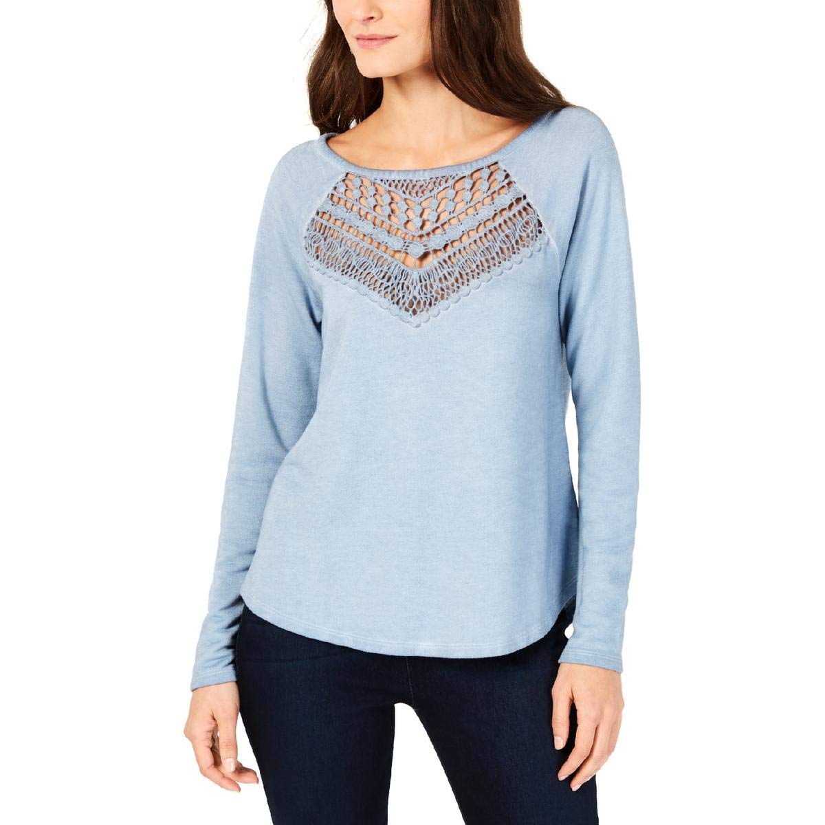 I-N-C Womens Lace Front Detail Sweatshirt, Blue, X-Small