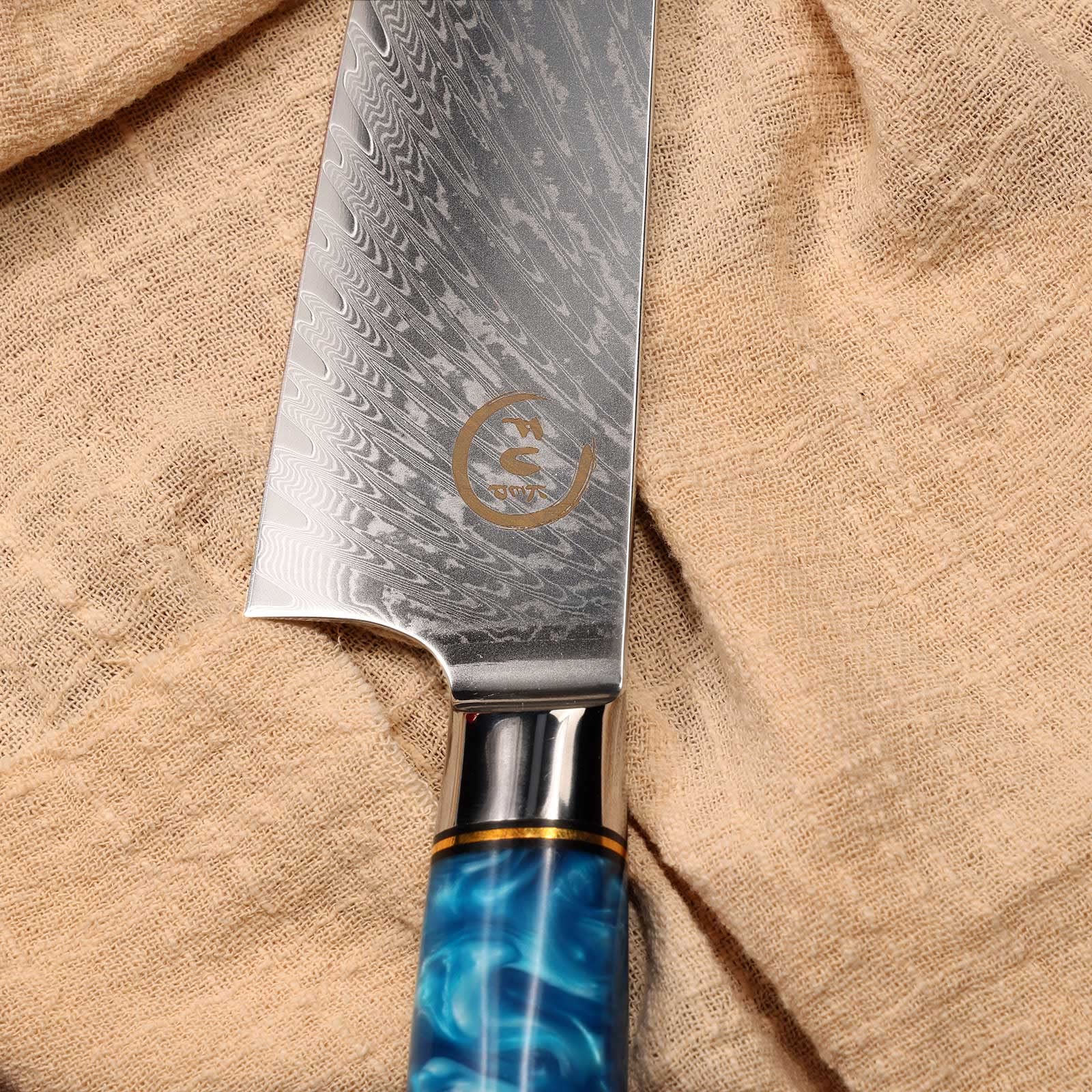 Chef Knife 8 inch, Fukep Damascus Chef Knife VG10 Core Steel with 66-Layers High Carbon Professional Sharp Chefs Knife 8" Blade Ergonomic Beautiful Blue Resin Handle Gift Boxed