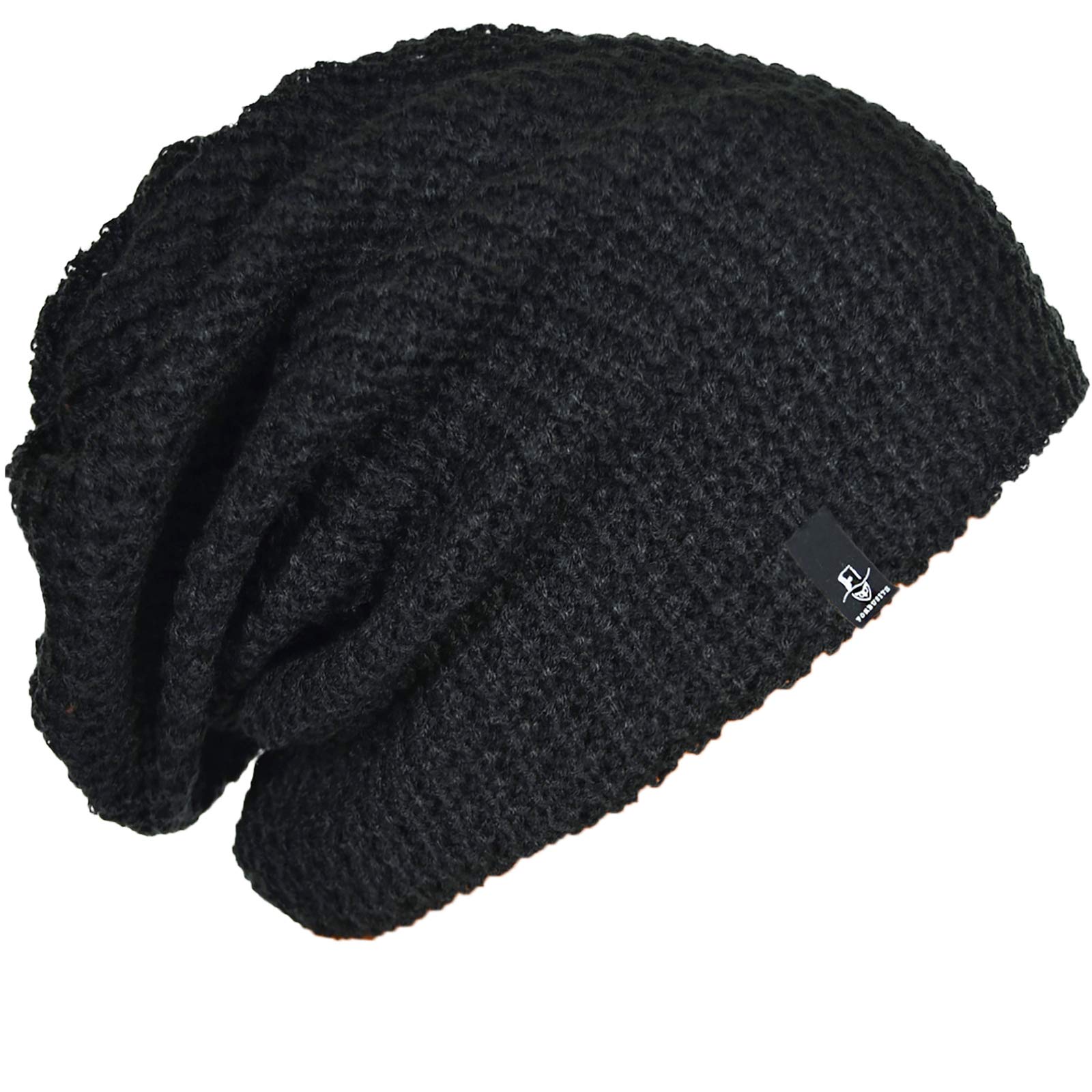 FORBUSITE Mens Slouchy Long Oversized Beanie Hat Black Knit Cap for Summer Winter