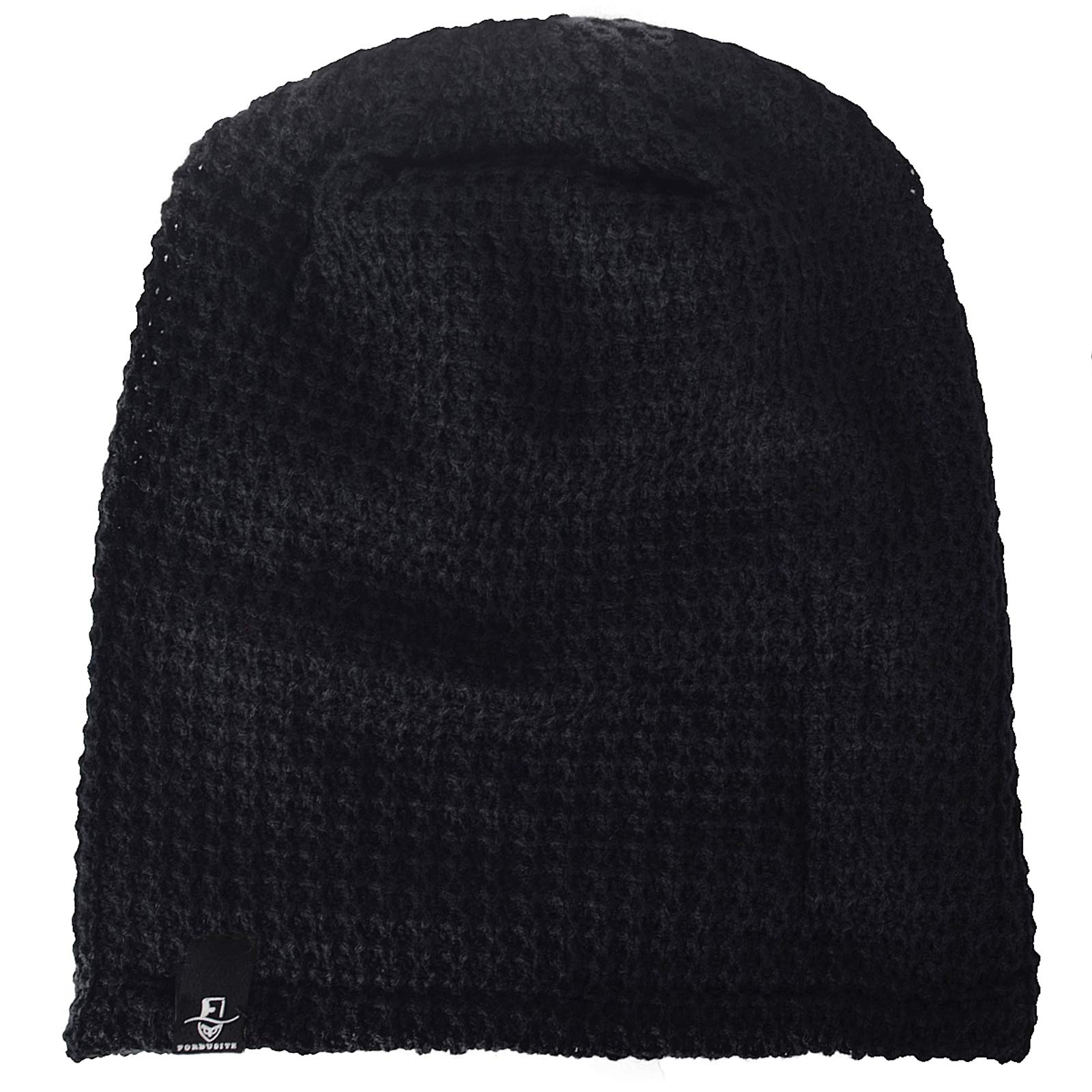 FORBUSITE Mens Slouchy Long Oversized Beanie Hat Black Knit Cap for Summer Winter