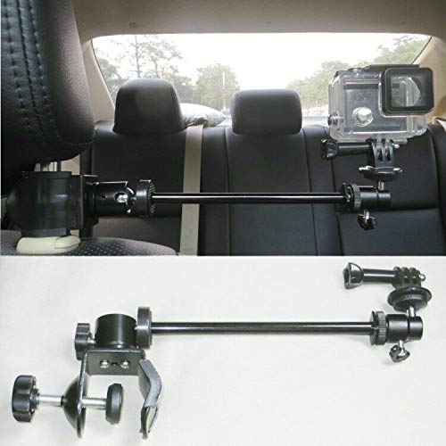 3in1 Universal Car Headrest Mount Holder for All Camcorder/Action Camera/Smartphone with Dual Adjustable Positions and 360° Rotation, for car Shooting vlogging Video Recording