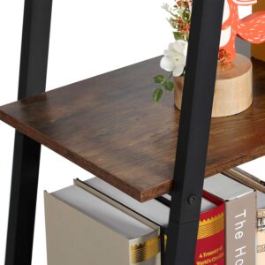 VECELO Ladder Bookshelf-4 Tier, Wood Storage Rack Industrial Bookcases Metal Frame, Plant Flower Stand for Living Room, Home Office, Kitchen, Bedroom, Easy Assembly, Rustic Brown